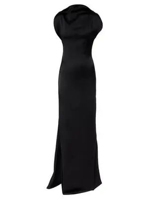 Victoria Beckham Victoria Beckham Satin Crepe Gown With High Neck And Slit Black