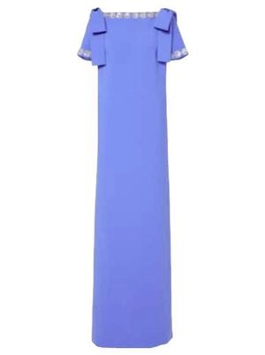 Carolina Herrera Embroidered Bow-detail Crêpe Gown - Blue