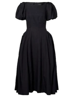 Simone Rocha Puff Sleeve Cotton Poplin Midi Dress - Black