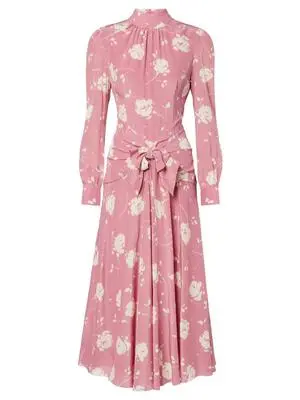 Alessandra Rich Floral Silk Midi Dress - Pink/white
