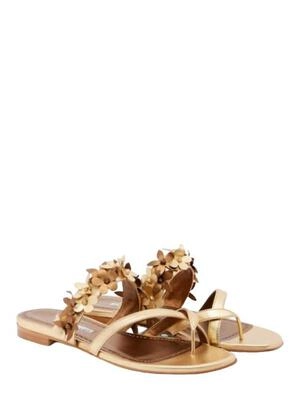 Manolo Blahnik Elegant Floral Embellished Sandals - Nude