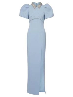 Rebecca Vallance Amery Embellished Puff-sleeve Gown - Blue