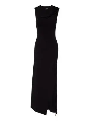 MUGLER Asymmetric Knitted Dress With Hood And Front Slit - Black