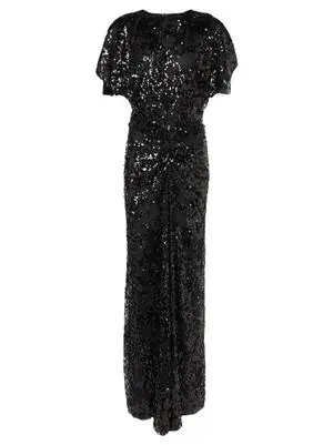 Victoria Beckham Sequined Gathered Gown - Black