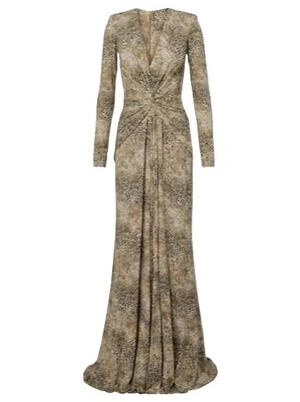 Elie Saab Animalier Printed Jersey Gown - Brown