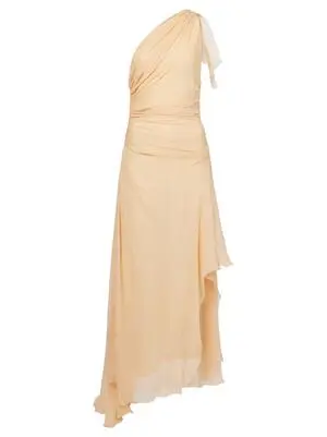 Victoria Beckham Draped One-shoulder Silk Maxi Dress - Beige