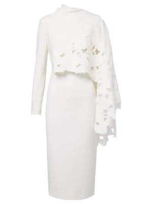 Oscar De La Renta Cape-detail Wool-blend Midi Dress - White