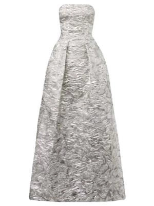 Monique Lhuillier Strapless Floral Jacquard Gown - Gray