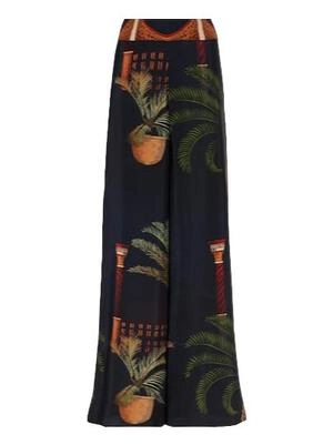 Johanna Ortiz Printed Silk Wide-leg Pants - Black