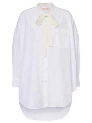 Marni Cotton Tie-neck Shirt Dress - White