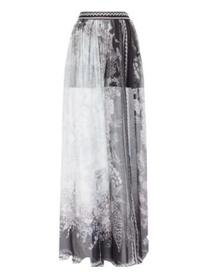 Elie Saab Printed Silk Chiffon Maxi Skirt - Gray