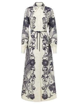 ALEMAIS Printed Linen Shirt Dress - White