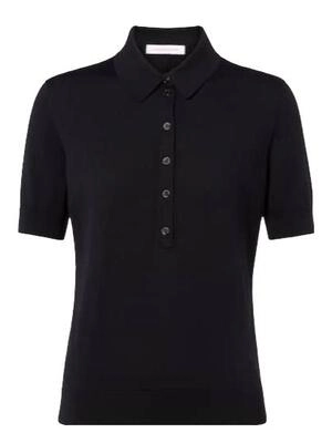 Carolina Herrera Silk And Cotton-blend Polo Shirt - Black