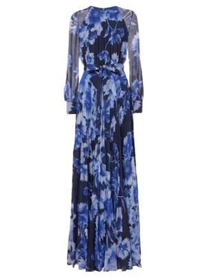 Erdem Erdem Floral Pleated Voile Gown Blue