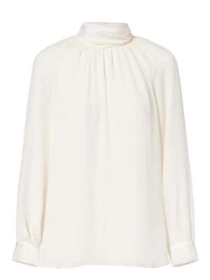 NILI LOTAN Long Sleeve Shirt With Mock Neckline And Pleats - White
