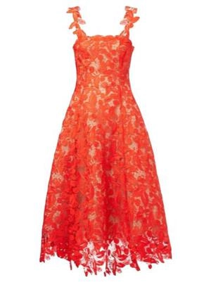 Oscar De La Renta Guipure Lace Cocktail Dress - Red