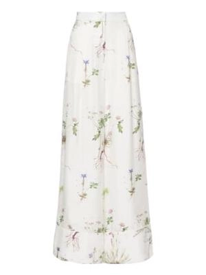 Erdem Floral Printed Silk Wide-leg Pants - White