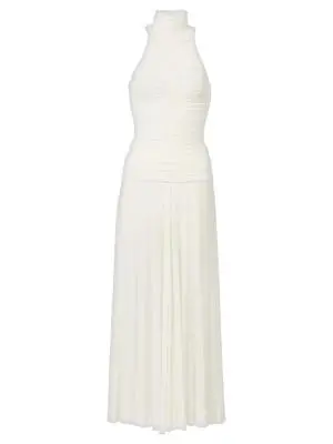 Magda Butrym Ruched Sheer High-neck Maxi Dress - White