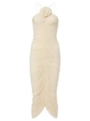 Magda Butrym Off-the-shoulder Ruched Dress With Floral Detail - Nude