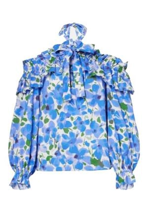 Carolina Herrera Floral Off-the-shoulder Cotton-blend Top - Blue