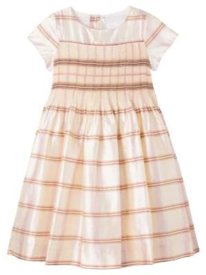Bonpoint Checked Smocked Silk Dress - Nude