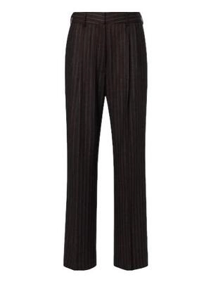 BLAZÉ MILANO Fox Wool And Cashmere Pinstriped Straight Leg Pants - Black