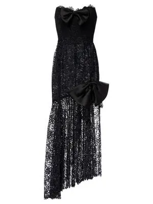 Alessandra Rich Lace Bustier Dress With Asymmetrical Bow Detail - Black