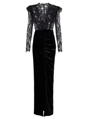 Alessandra Rich Lace And Velvet Maxi Gown - Black
