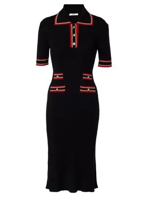 Alessandra Rich Ribbed-knit Virgin Wool Midi Dress - Black