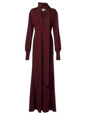 Plan C V-neck Scarf Detail Cotton Maxi Dress - Brown