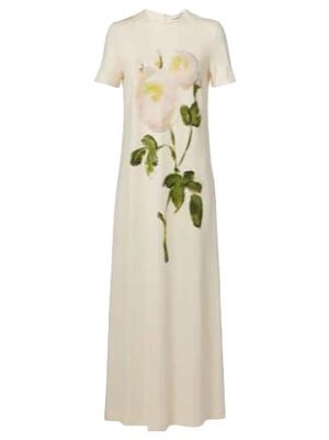 Oscar De La Renta Painted Roses Jersey Maxi Dress - Nude