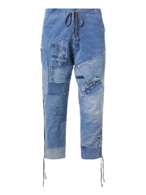 GREG LAUREN Patchwork Straight Leg Jeans - Blue