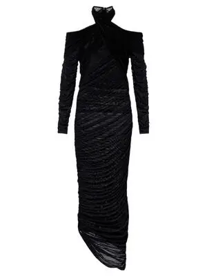 MUGLER Asymmetrical Ruffled Maxi Dress - Black