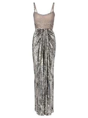 Jenny Packham Beaded Sequined Tulle Gown - Gray