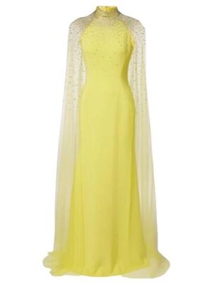 Jenny Packham Limelight Embellished Cape Gown - Yellow