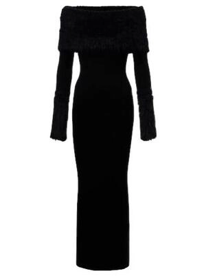 JEAN PAUL GAULTIER Ribbed-knit Faux Fur-trimmed Maxi Dress - Black