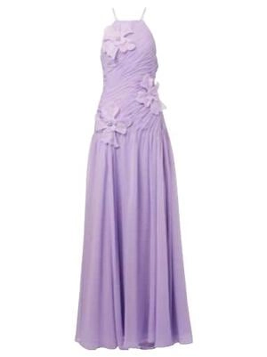 LEO Lin Amaya Floral-appliqué Gathered Gown - Purple