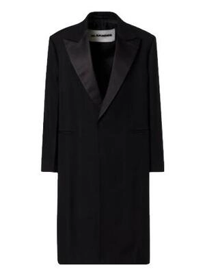JIL SANDER Silk-trimmed Wool Coat - Black