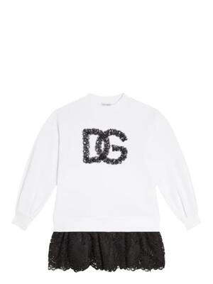 Dolce & Gabbana Dg Logo Embellished Lace Dress - White
