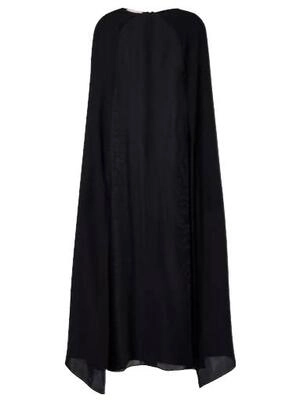 Plan C Georgette Midi Dress With Cape Effect - Black