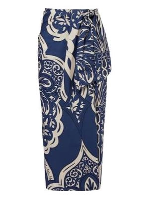 Johanna Ortiz Printed Cotton Poplin Wrap Midi Skirt - Blue