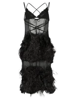 Attico Sheer Feather-trimmed Midi Dress - Black