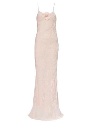 RODARTE Rodarte Floral Appliqué Velvet Maxi Slip Dress Nude