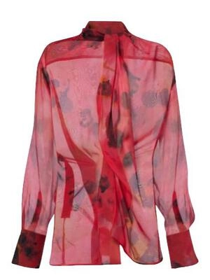 Victoria Beckham Draped Printed Silk Blouse - Pink