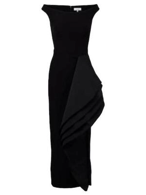 SAFIYAA LONDON Off-the-shoulder Draped Midi Dress - Black