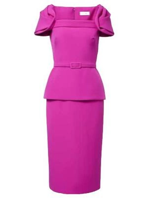 SAFIYAA LONDON Belted Peplum Midi Dress - Pink