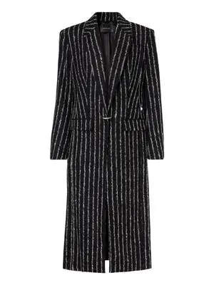 MUGLER Fine Striped Long-sleeve Coat - Black