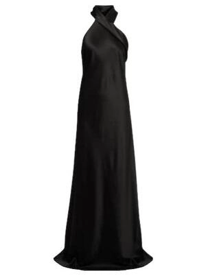 Galvan Satin Halterneck Gown - Black