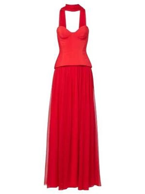 Monique Lhuillier Vermilion Crêpe And Chiffon Corset Gown - Red