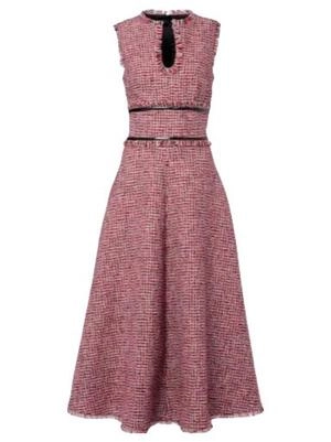 SAFIYAA LONDON Dorothy Tweed Midi Dress With Fringed Trims And Keyhole Detail - Pink